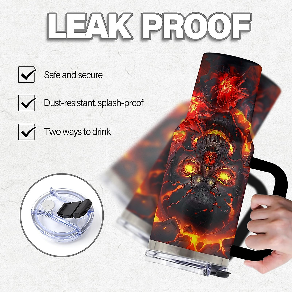 Uibunoo Wicked Cup, 40 Oz Flame Skull Tumbler with Handle & Straw, Wicked Gifts, Birthday Gifts for Horror Lovers Men Women, Stainless Steel Skull Cup, Horror Tumbler