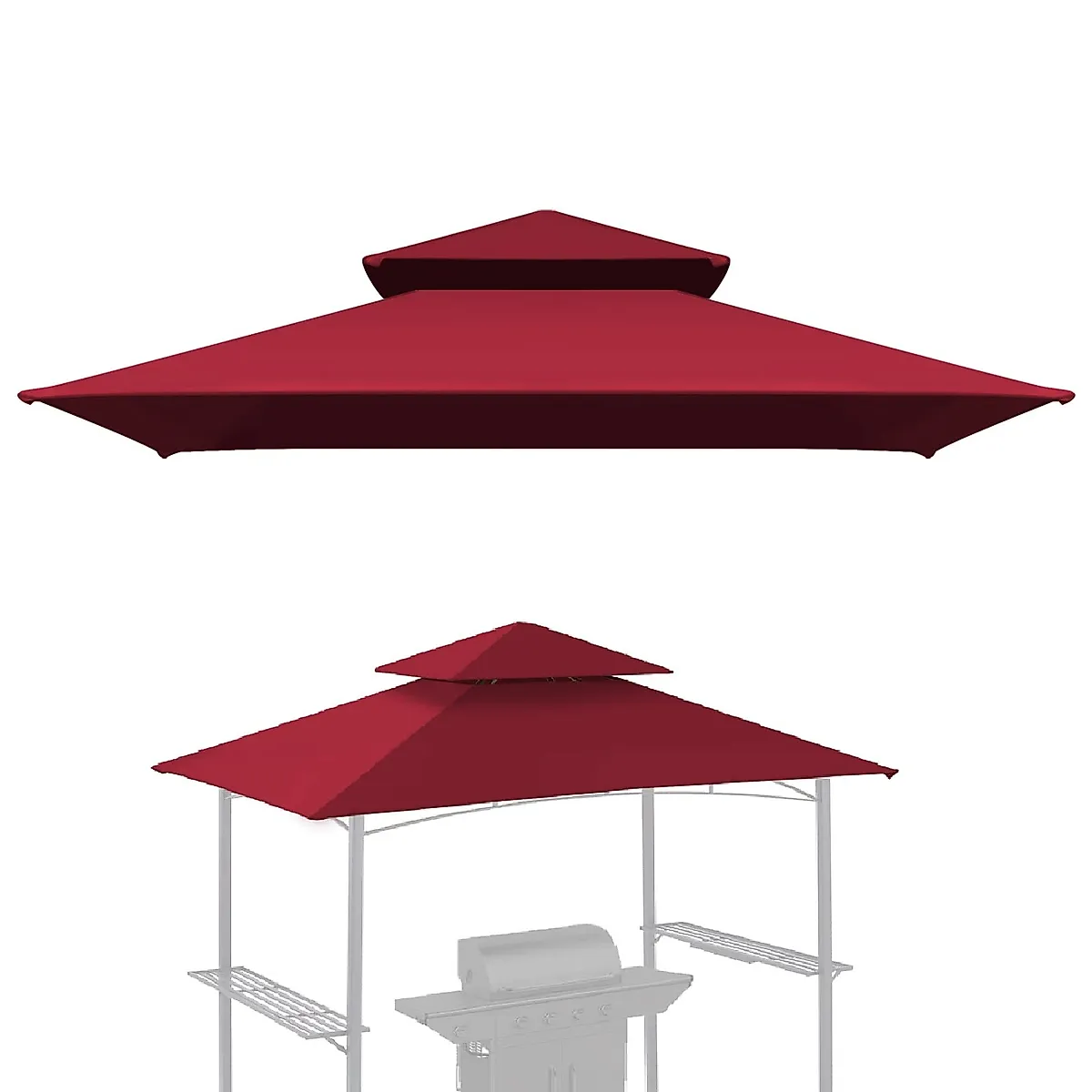 YardGrow 5x8FT BBQ Grill Gazebo Replacement Canopy Roof Double Tiered Outdoor Grill Shelter Canopy Top (Burgundy)