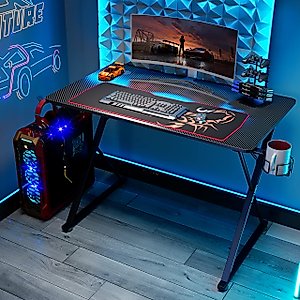 EUREKA ERGONOMIC Gaming Desk 39 Inch,PC Computer Desk, X Shaped Gaming Computer Desk with Mouse Pad, Carbon Fiber Surface Home Office Gamer Desk with Cup Holder & Headphone Hook & Controller Stand