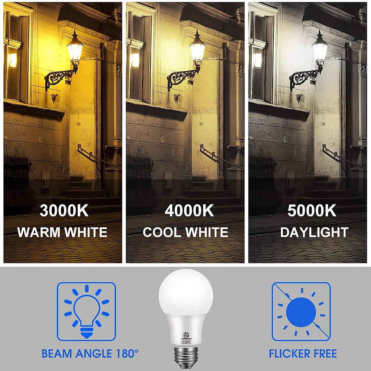 Energetic 4-Pack Dusk to Dawn LED Outdoor Light Bulb, 60 Watt Equivalent(6W), 800LM, Warm White 3000K, E26 Base, Automatic On/Off Sensor Light Bulb for Porch, Hallway, Garage, UL Listed