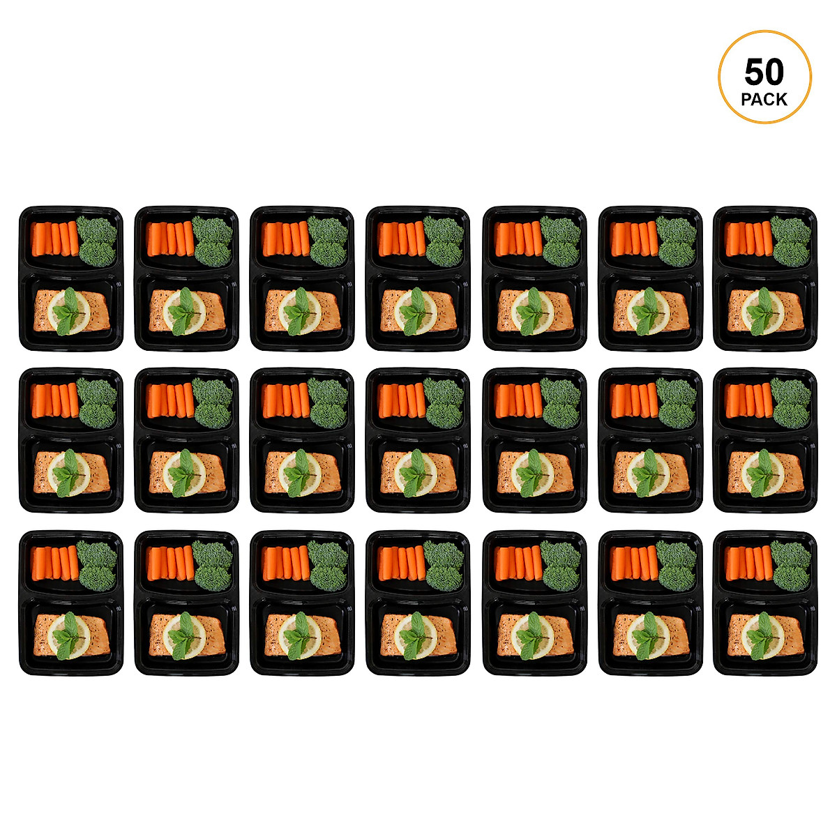 Freshware Meal Prep Containers [50 Pack] 2 Compartment with Lids, Food Storage Containers, Bento Box, BPA Free, Stackable, Microwave/Dishwasher/Freezer Safe (28 oz)