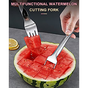 2-in-1 Watermelon Fork Slicer, Watermelon Slicer Cutter, Stainless Steel Fruit Watermelon Cutter for Family Parties Camping, Professional Fruit Forks Slicer for Watermelon Cubes (1PCS)