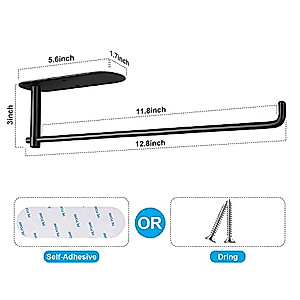 Yowmins Paper Towel Holders, Paper Towel Holder Under Cabinet, Camper RV Paper Towel Holder, Paper Towel Rack for Kitchen, Stainless Steel 13 inch, Black