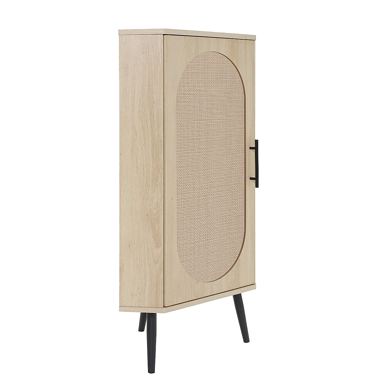 Knocbel Rustic Corner Storage Cabinet with Rattan Door and Adjustable Shelves, Living Room Accent Cabinet Free Standing Organizer Unit with Metal Legs