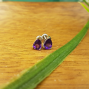 Dazzlingrock Collection 7x5mm Each Pear Cut Amethyst Ladies Solitaire Teardrop Stud Earrings, Sterling Silver