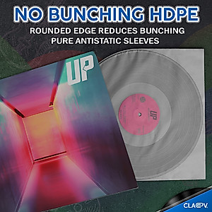 Claev 50 Inner Record Sleeves for 33 LP Vinyl Records (12 inch, U-Shape, Translucent), No Bunching Anti Static Protective Covers for Album Storage