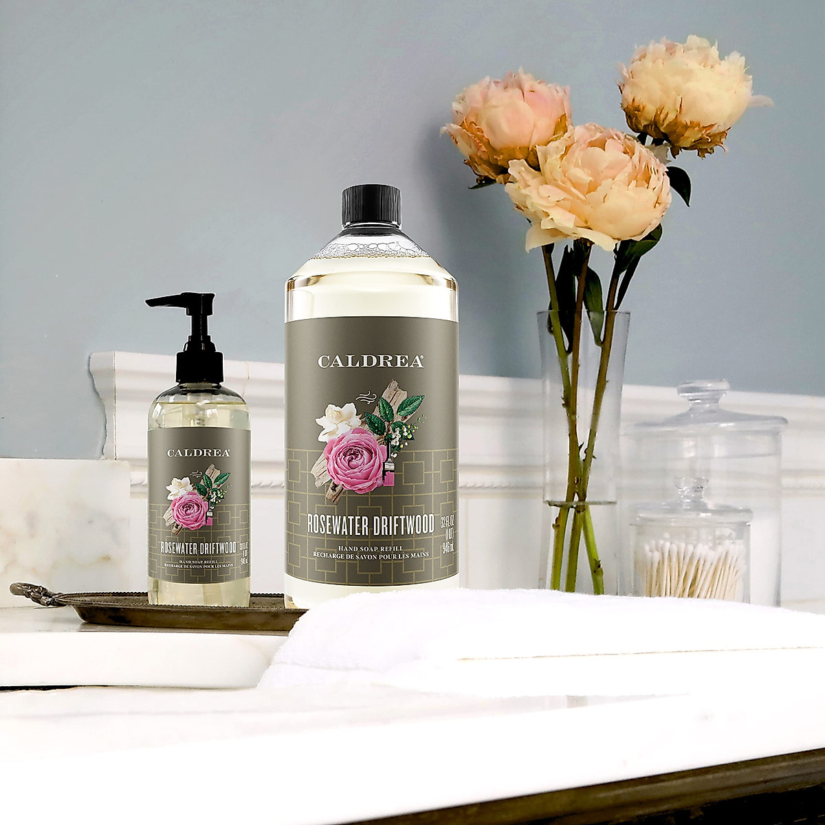 Caldrea Hand Soap Refill, Aloe Vera Gel, Olive Oil And Essential Oils To Cleanse And Condition, Rosewater Driftwood Scent, 32 Oz