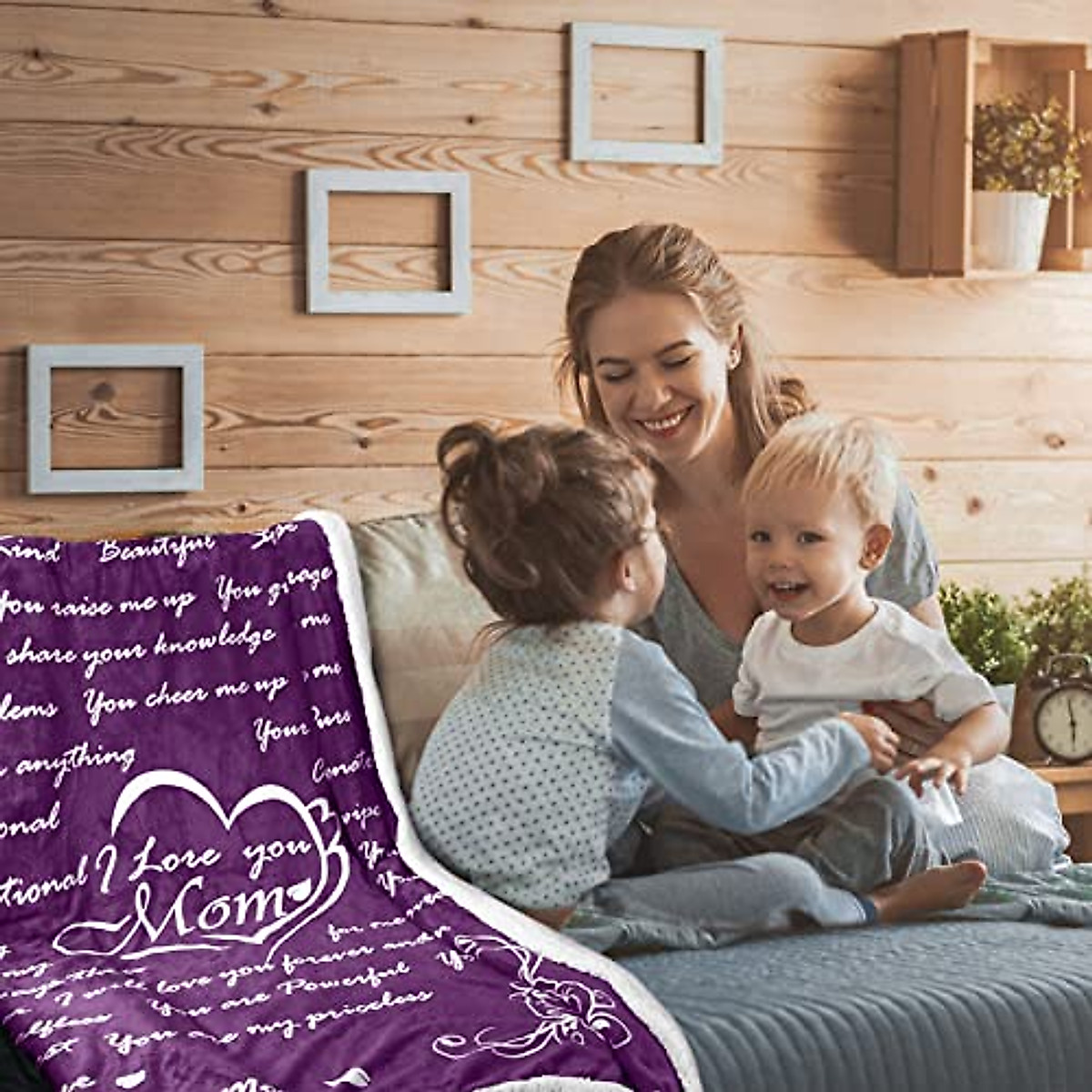 Jhomk I Love You Mom Gift Throw Blanket from Daughter or Son , Mom Birthday Gifts for Mom Unique, A Warm Hug Gift for Christmas, Mothers Day, Valentines Day - (65” x 50” Purple, Sherpa)