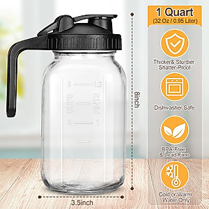 UYEIKMLOP 32 OZ Mason Jars with Lid, Glass Pitcher Double Leak Proof with Pour Spout Handle, 2 Quart Wide Mouth Breast Milk Pitcher for Fridge, Creamer Container for Coffee, Sun Tea(Black,2 Pack)