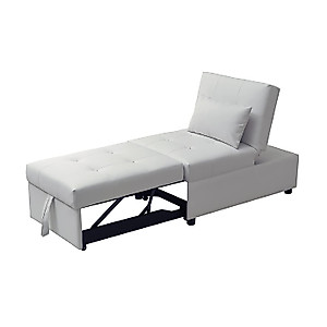 Kings Brand Furniture - Multi-Function Ottoman, Sofa Bed Sleeper, Convertible Chair, White