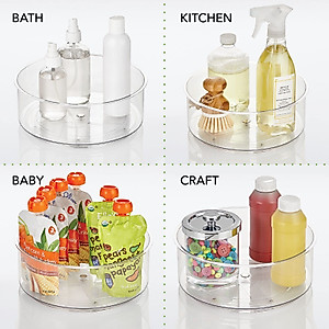 mDesign 9" Plastic Lazy Susan Spinner for Kitchen Cabinet, Cupboard, Fridge, or Drawer Organizing - Rotating Circle Spice Organizer Turntable for Food, Condiment, Medicine - Lumiere Collection - Clear