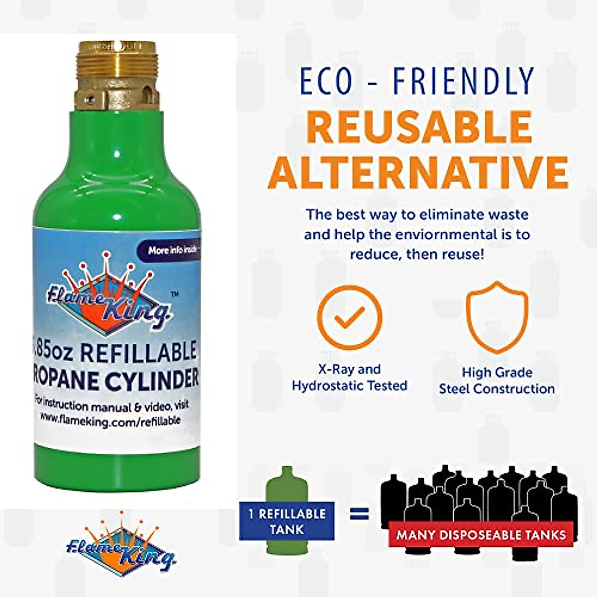 Flame King 1/4-lb Empty Refillable Propane Cylinder Tank - Reusable & Transportable - Safe and Legal Refill Option - UL1769 Listed Valve