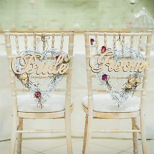TOYANDONA Bride to be Sign 2pcs Wedding Chair Banner Bride Groom Wood Sign Letter Wall Hanging Decoration Wedding Photo Booth Prop Anniversary Party Decor Supplies Beige Bride and Groom Chair Signs