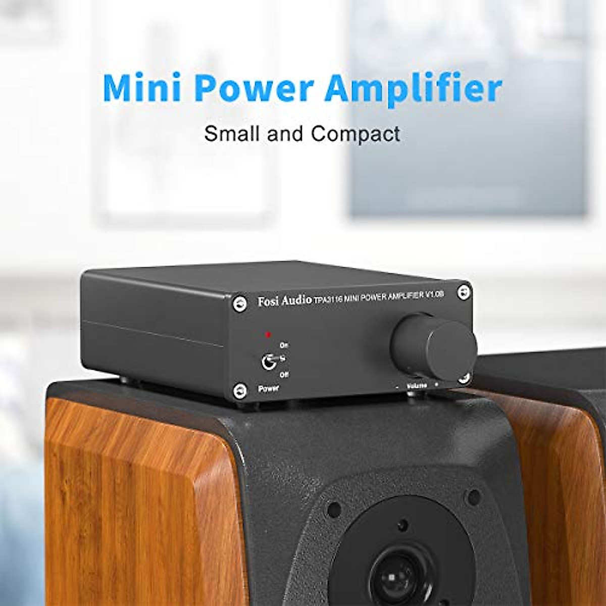 Fosi Audio V1.0B 2 Channel Amplifier Stereo Audio Amp Mini Hi-Fi Class D Integrated TPA3116 Amp for Home Speakers 50W x 2 with 19V 4.74A Power Supply