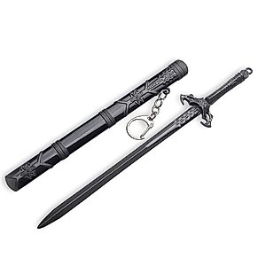 FFYGYZ Chinese Ancient JIAN Sword Keychain Key Ring Chains Chinese Style Weapon Metal Model Key Chain Sword Shaped Letter Parcel Opener Gift Action Figure Arts Free Sword Stand(Black&Gray)