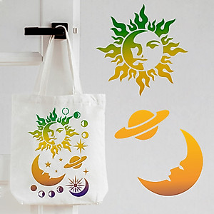 FINGERINSPIRE Moon Sun Planet Stencil Decoration Template 29.7x21cm/11.6x8.3 inch Plastic Space Planet Stars Drawing Painting Stencils Rectangle Reusable Stencils for Painting and DIY Projects