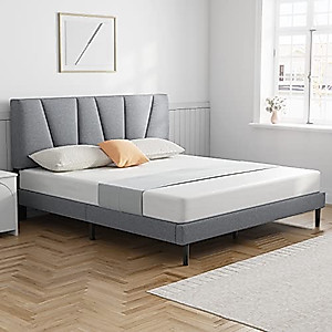 Molblly Full Bed Frame Upholstered Platform with Headboard and Strong Wooden Slats, Strong Weight Capacity, Non-Slip and Noise-Free,No Box Spring Needed, Easy Assembly,Light Gray Full Bed