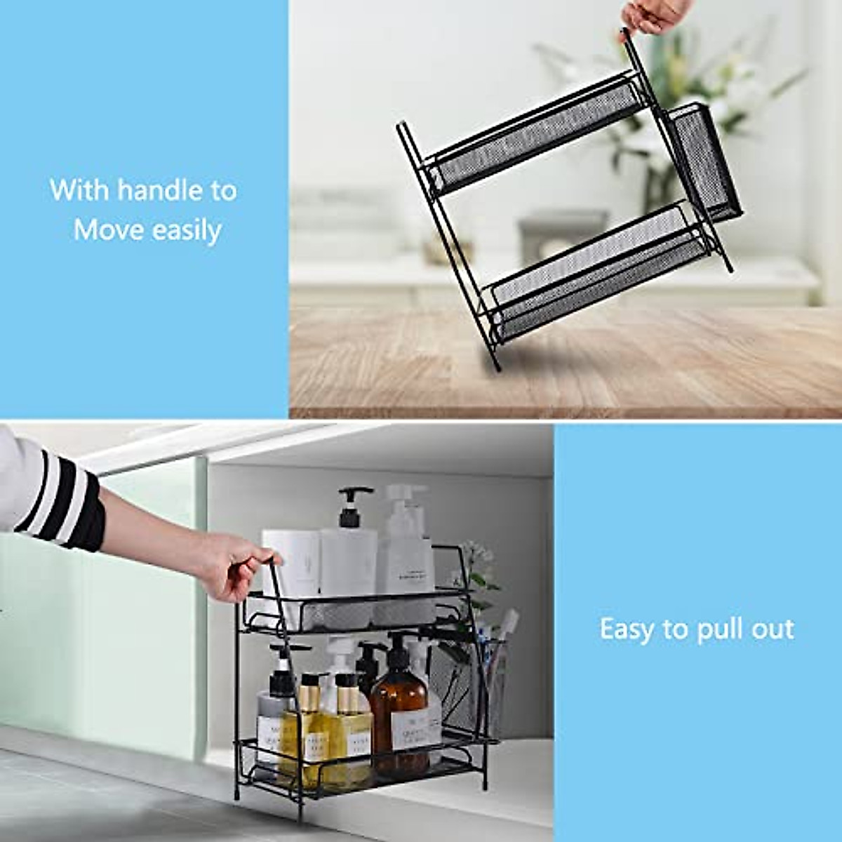 LEMIKKLE Countertop Organizer for Bathroom Counter, The Organizer for Bedroom, Spice Rack Organizer for Kitchen Counter Shelf with Small Basket(Black)