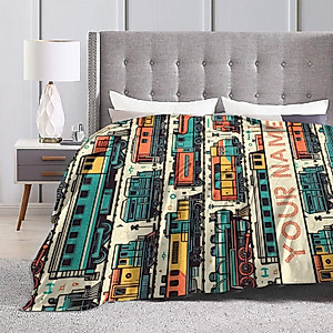 Homieblanket Custom Train Blanket with Name for Boys Girls, Personalized Cute Train Themed Design Printed Throw Blankets for Kids Lap, Chair Sofa, Giftable Blanket, 40"x 50"