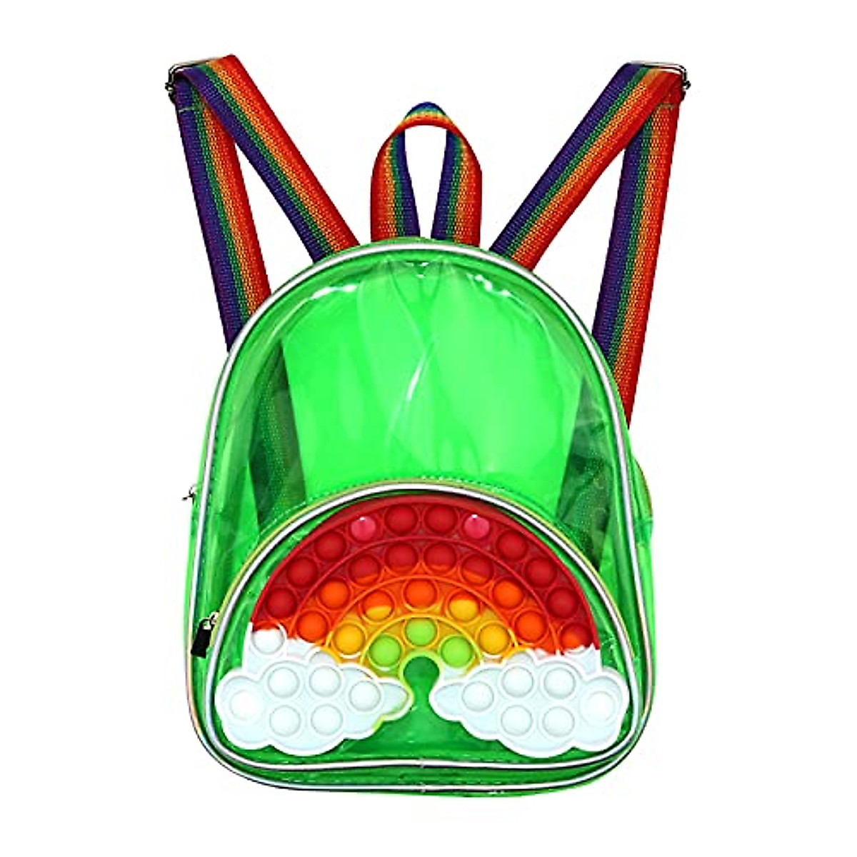 Domingbub Fidget Clear Backpack, Pop-On-It Small Backpack with Rainbow Clouds, Girls Fidget Backpack for School Travel (Green, Transparent)