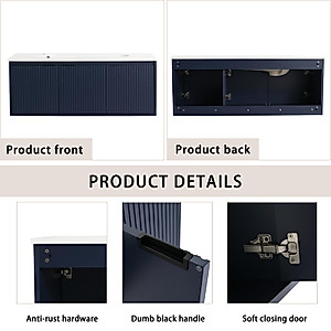 48" Wall Mount Bathroom Vanity with Drop-Shaped Resin Sink, Elegant Floating Bathroom Vanity and Sink Combo Set, Bathroom Vanities Cabinet with Doors and Hidden Handle (Blue, 48in)