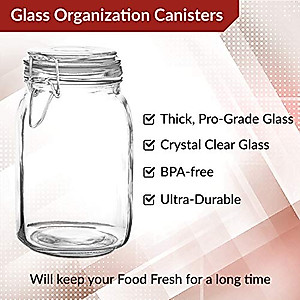 Set of 3 Glass Mason Jar with Lid (1 Liter) | Airtight Glass Storage Container for Food, Flour, Pasta, Coffee, Candy, Dog Treats, Snacks & More | Glass Organization Canisters | 34 Ounces