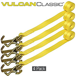 VULCAN Car Tie Down Replacement Strap with RTJ Hooks - 96 Inch - 4 Pack - 3,300 Pound Safe Working Load