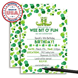 Amanda Creation Wee Bit O' Fun St. Patrick's Day Themed Birthday Party Fill In Invitations set of 20 with envelopes