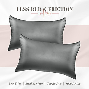 Elegant Comfort Silky and Luxurious 2-Piece Satin Pillowcase Set for Healthier Skin and Hair, Hidden Zipper Closure and Beautifully Packaged, Satin Pillowcase Set, Standard/Queen, Gray
