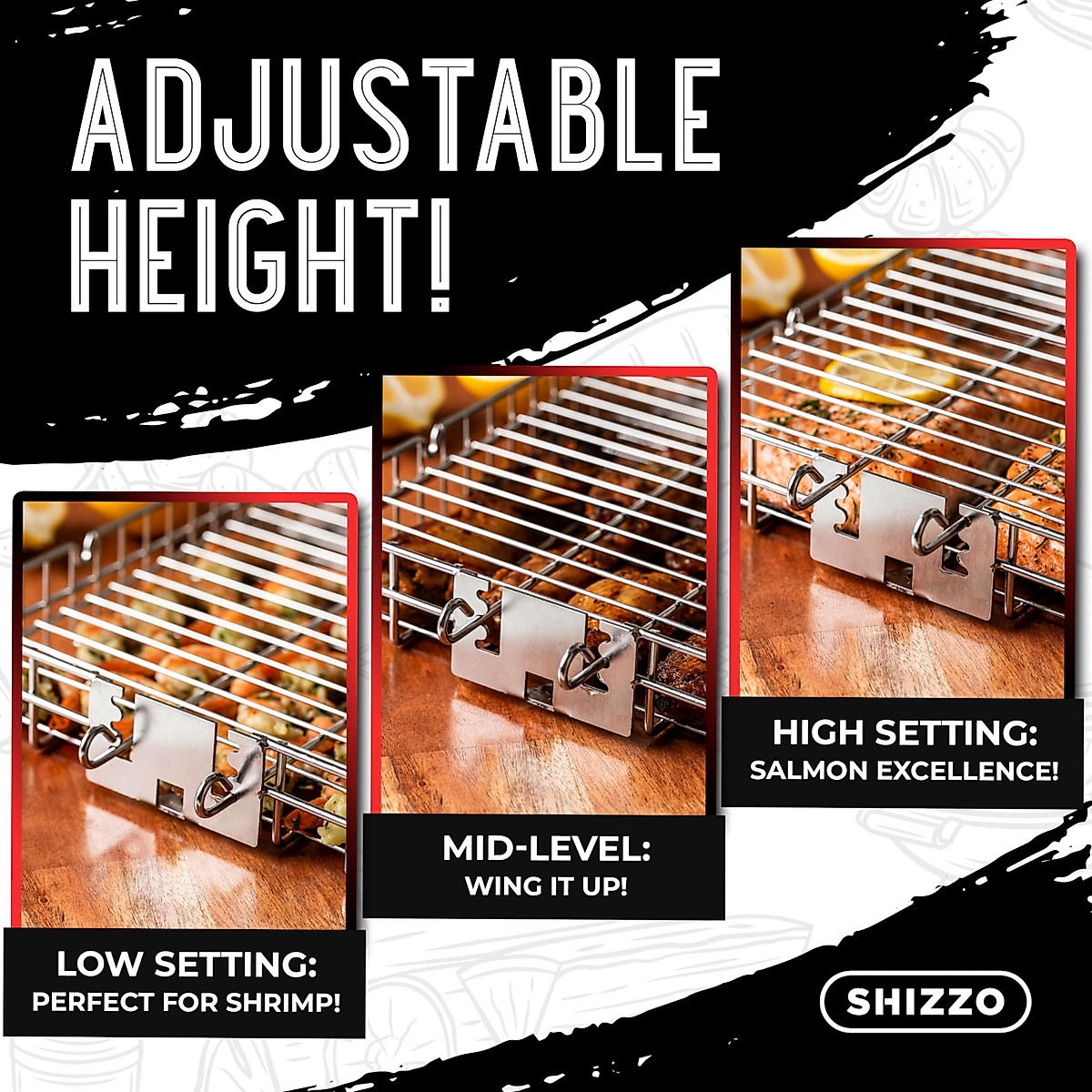 SHIZZO Adjustable Grill Basket, Barbecue BBQ Grilling, Stainless Steel Folding Portable Outdoor Camping Rack for Fish, Shrimp, Vegetables, Cooking Accessories, Gifts for father, husband