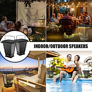 pohopa Bluetooth Speakers Waterproof, Solar Powered 2 Packs True Wireless Stereo Sound 20W Speakers Dual Pairing Lantern Indoor Outdoor Speakers with 20 Piece LED Lights, Richer Bass, Black