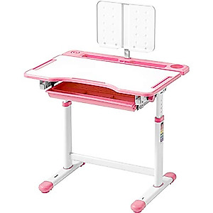 Ergonomic Kids Study Desk and Chair Height Adjustable School Student Study Desk with Tilt Desktop, Book Stand, Cup Holder, Steel Hook, Storage Drawer and Height Adjustable Chair Set