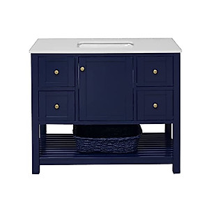 Lakeshore 42-inch Bathroom Vanity (Engineered White/Royal Blue): Includes Royal Blue Cabinet with Engineered White Countertop and White Ceramic Sink