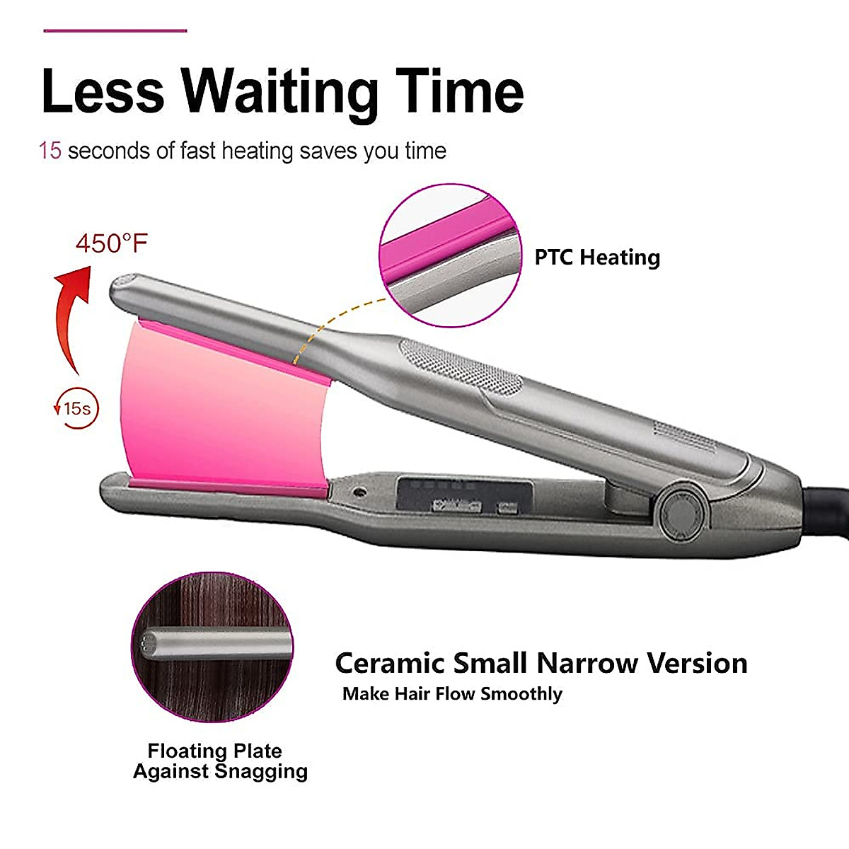 Short Hair Small Flat Iron, Hair Straightener and Curling Iron in one, mvxitanny Pencil Hair Straightener, Adjustable Temperature Straight with 1/3 inch Beard, Instant Heating, Dual Voltage