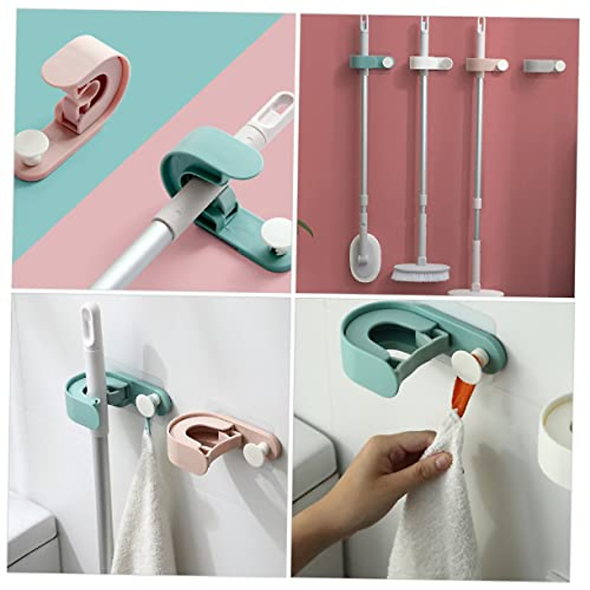 ABOOFAN 2pcs Storage Mop Hook Mop and Broom Holder Rack Adhesive Broom Holder Self Adhesive Mop and Broom Holder Heavy Duty Storage Hanging Hooks Mop Clip Garage Broom Holder Green Plastic