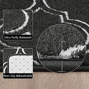 Amearea Fluffy Indoor Trellis Rug, Soft Moroccan Home Rugs for Bedroom, Shag Modern Area Rug for Living Room Kids Room Nursery, Easy Clean, Geometry Home Decor Low Pile Carpet, Dark Grey 4x6 Feet