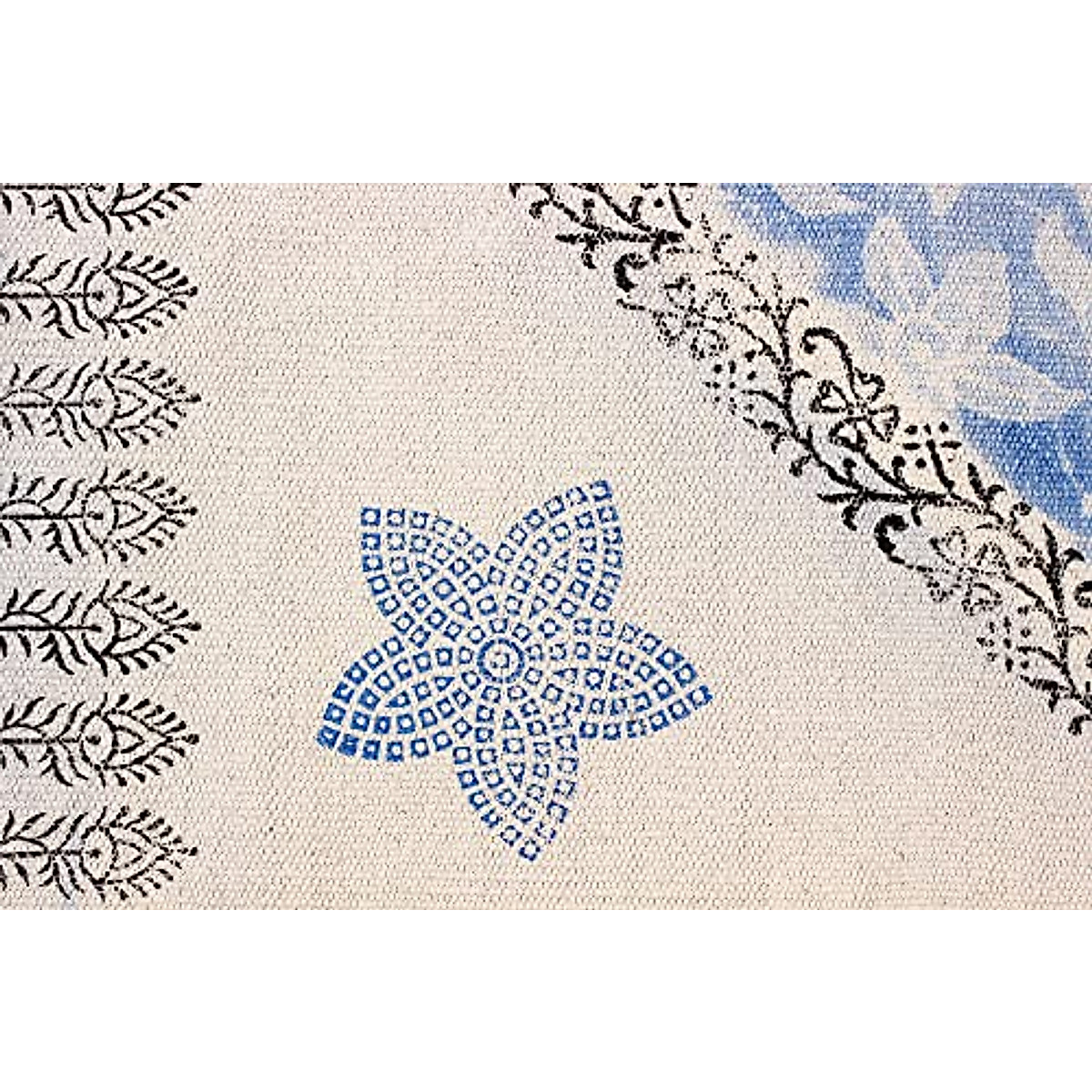 Casavani Hand Block Printed Cotton Dhurrie Geometric Blue & Beige Tassel Rug Easy Care Washable Rugs for Doormat Entryway Living Room Bedroom Hallway Balcony 4x8 Feet