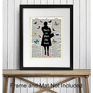 Wizard of Oz Quote, Dictionary Art, Theres No Place Like Home - Upcycled 8x10 Poster print for Girl, Kids Room, Bedroom, Nursery - Unique Gift for Dorothy, Fans - Unframed Photo Print