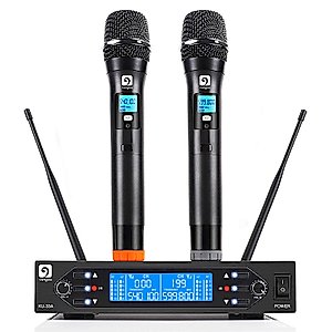Vangoa UHF Wireless Microphone System, Professional Dual Channel Handheld Dynamic Mic Set, 328ft, High Sensitive Mic System for Karaoke, Church, Party, DJ, Meeting, Wedding