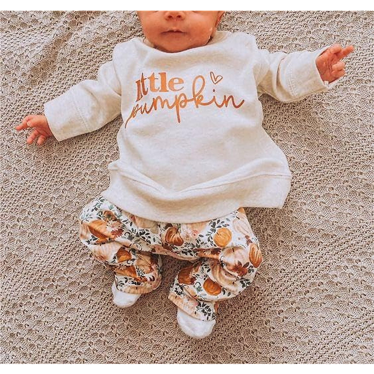 Engofs Toddler Baby Girl Halloween Outfit Long Sleeve Pumpkin Sweatshirt Tops Pants Headband 3Pcs Fall Winter Clothes Set White 18-24 Months