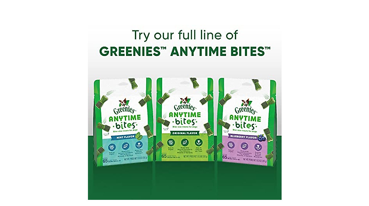 Greenies Anytime Bites Dog Treats - Delicious Blueberry
