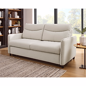 THSUPER 75-Inch Queen Size Convertible Sleeper Sofa Bed, Comfortable Pull-Out Futon Loveseat, Full Love Seat for RV Small Spaces, Hide-A-Bed Fold Out Couch - Beige