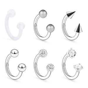 Dyknasz 16G Surgical Steel Septum Rings Retainers Helix Tragus Lip Hoop Ring Horseshoe Barbell Earring with Clear Diamond CZ Body Piercing Jewelry 8mm for Women Men Silvertone