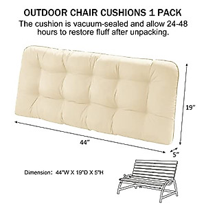 downluxe Outdoor Chair Cushions, Waterproof Tufted Overstuffed U-Shaped Memory Foam Bench Cushion for Swing Loveseat Patio Funiture, 44" x 19" x 5", Beige, 1 Pack