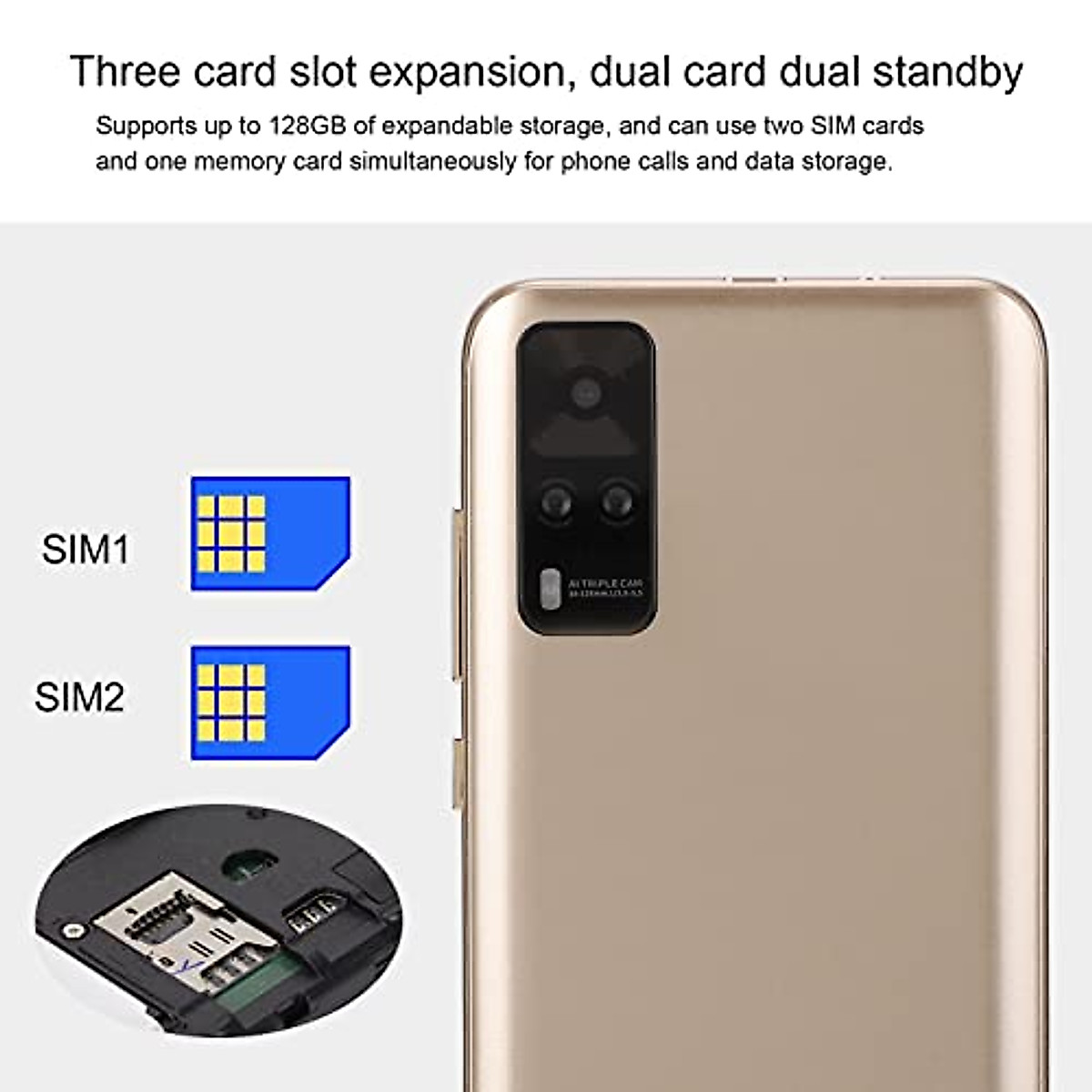 Android Unlocked Cell Phones, Y53S 5.45in FHD Screen Dual SIM Face Unlocked Mobile Phone, 2GB RAM 32GB ROM Ultra Thin Smartphone, 128G Expansion, 2800mAh, Dual Camera, Bluetooth(Gold)