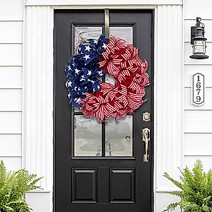 GFHN 4th of July Wreath Memorial Day Wreath, American Independence Day Wreaths Patriotic Decorations July 4th Front Door Wreath Handcrafted Hanging Wreaths for Flag Day Veterans Day Garden Home Decor