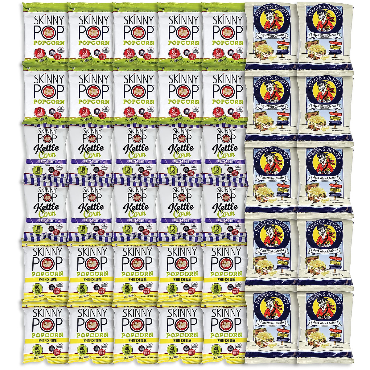 Niro Assortment | Bulk Popcorn, Skinny Pop & Pirate's Booty Snack Pack – 40 Pack Variety Kit with 4 Delicious Flavors | Individual Popcorn Bags