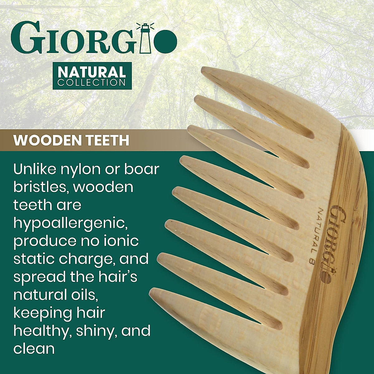 Giorgio GIONAT8 Small Natural Wooden Comb Hair Detangler Wide Tooth Comb for Curly Hair, Bamboo and Beechwood Hair Combs for Thick Hair, Organic Wooden Hair Comb Perfect for Use with Long Thick Hair