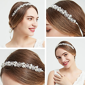 Oriamour Bridal Headpiece Flower Design Wedding Headband Bridal Hair Accessories (Silver)