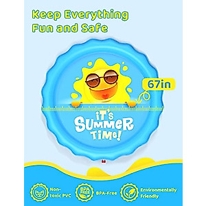 QPAU Non-Slip Splash Pad for Kids and Dog | 0.4 mm Thickened Sprinkler Pool Water Play Mat for Summer and Outdoor | Fun Backyard Water Toy Fountain Mat for Baby Girls Boys or Pet Dog (67"), Blue